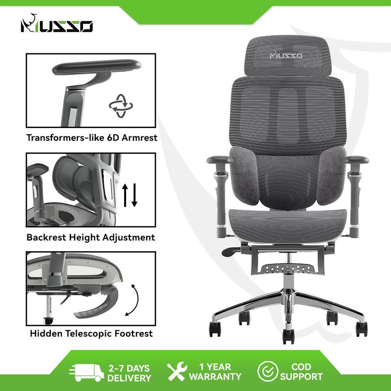 MUSSO H80 PRO Ergonomic Chair 6D Armrest and Adjustable Headrest ...