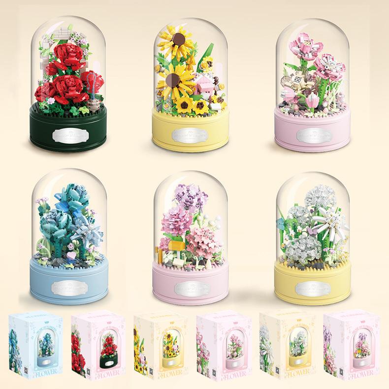 Flower Music Box Building Blocks Sunflower Rose Music Box Desktop ...
