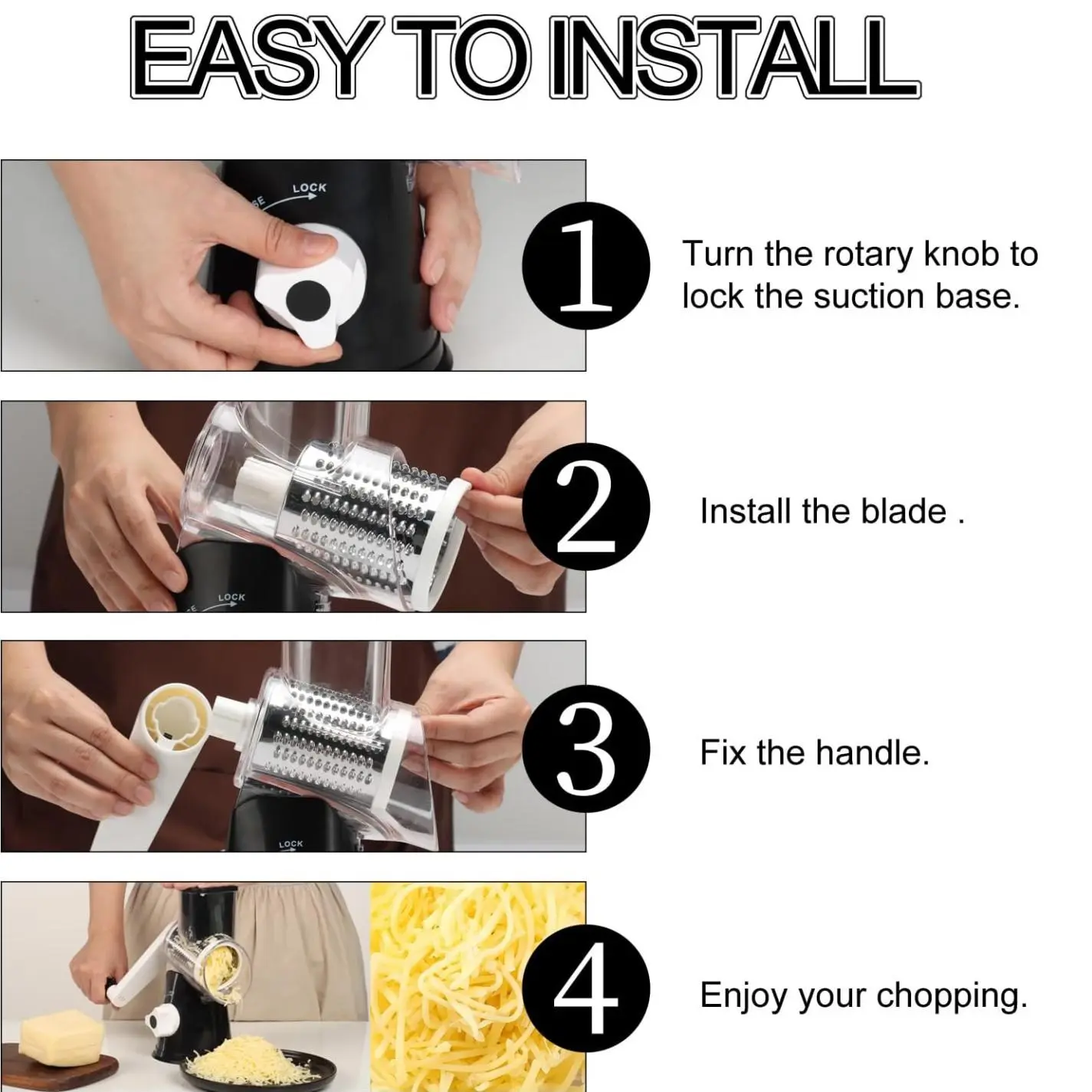 Rotary Cheese Grater with 3 Replacement Blade, 1 Piece Manual Vegetable ...
