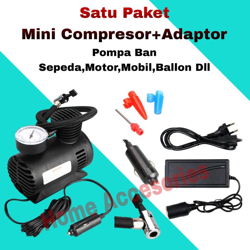Paket Compressor + Adaptor - Compresor Mini Untuk Pompa Angin, - Shop ...
