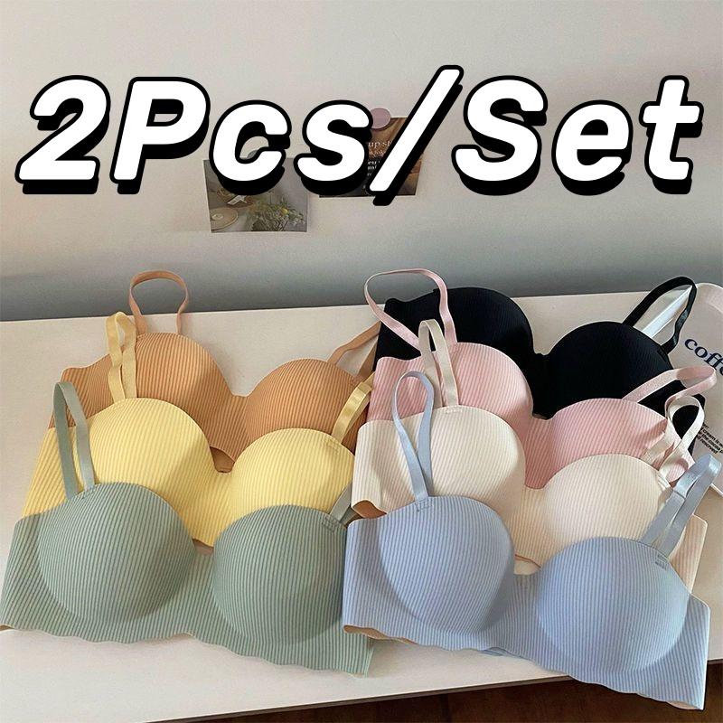 2pcs Seamless Bras For Women Solid Color Wireless Push Up Bras - TikTok ...