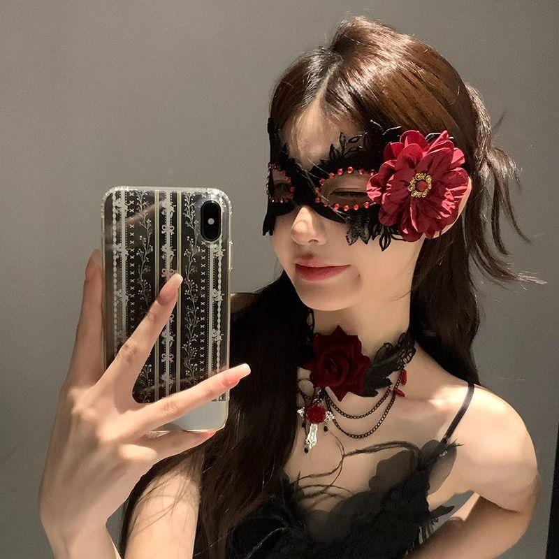 Topeng Separuh Muka, Rekaan Bunga Hitam, untuk Kanak-kanak Perempuan ...