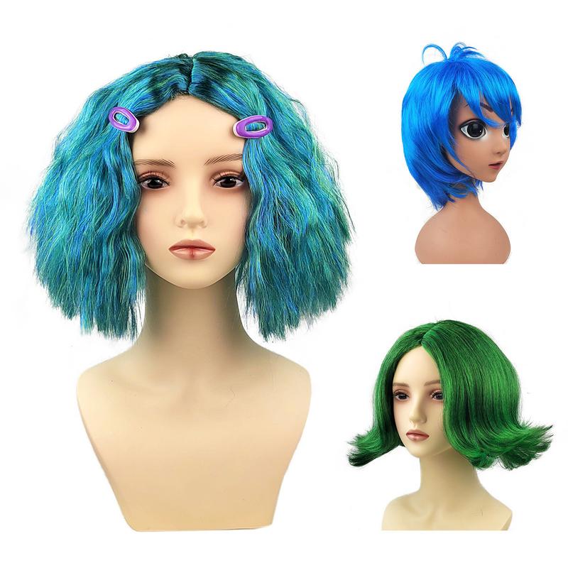 Disney Inside Out 2 Envy Joy Sadness Disgust Wig Short Blue Hairpiece ...
