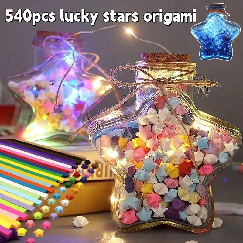 540 Sheets Lucky Origami Stars Flower Paper Strips Double Sided Origami ...