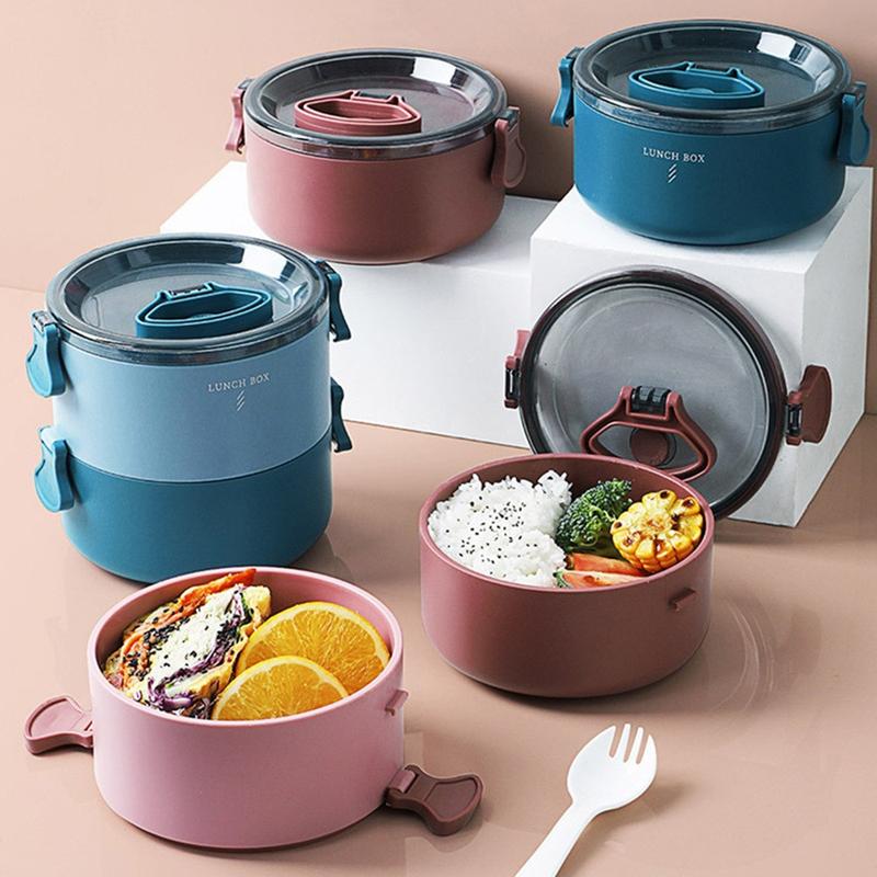 Portable Bento Box Round Double-layer Lunch Box Student Lunc - TikTok ...