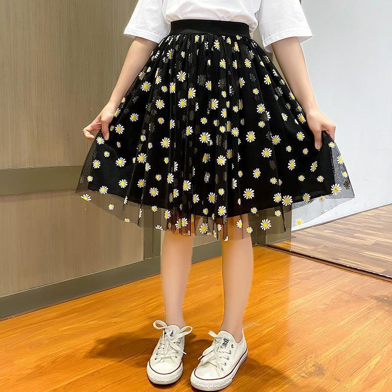 Skirt Daisy Musim Panas Perempuan, Skirt Puff Jala Kanak-kanak, Gaun ...