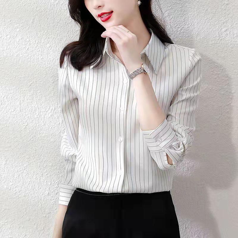Kemeja Wanita, Musim Bunga dan Musim Luruh, Berjalur Menegak - TikTok ...