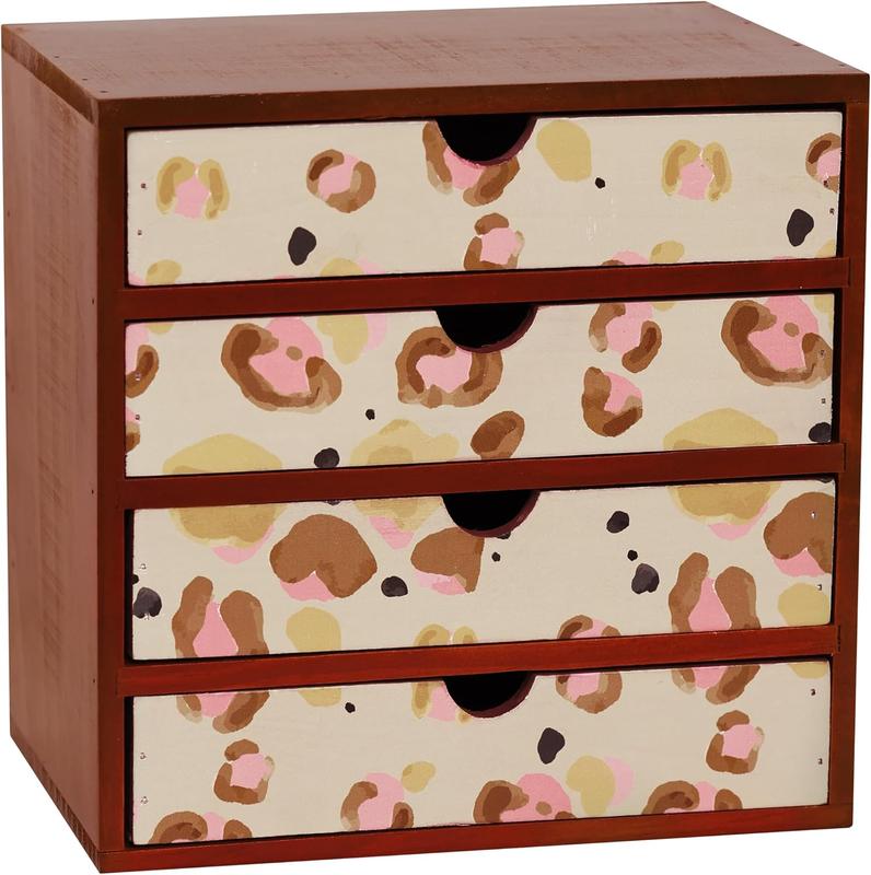 Leopard Print Wooden Desk Organizer - 4-Drawer Animal Patter - TikTok Shop
