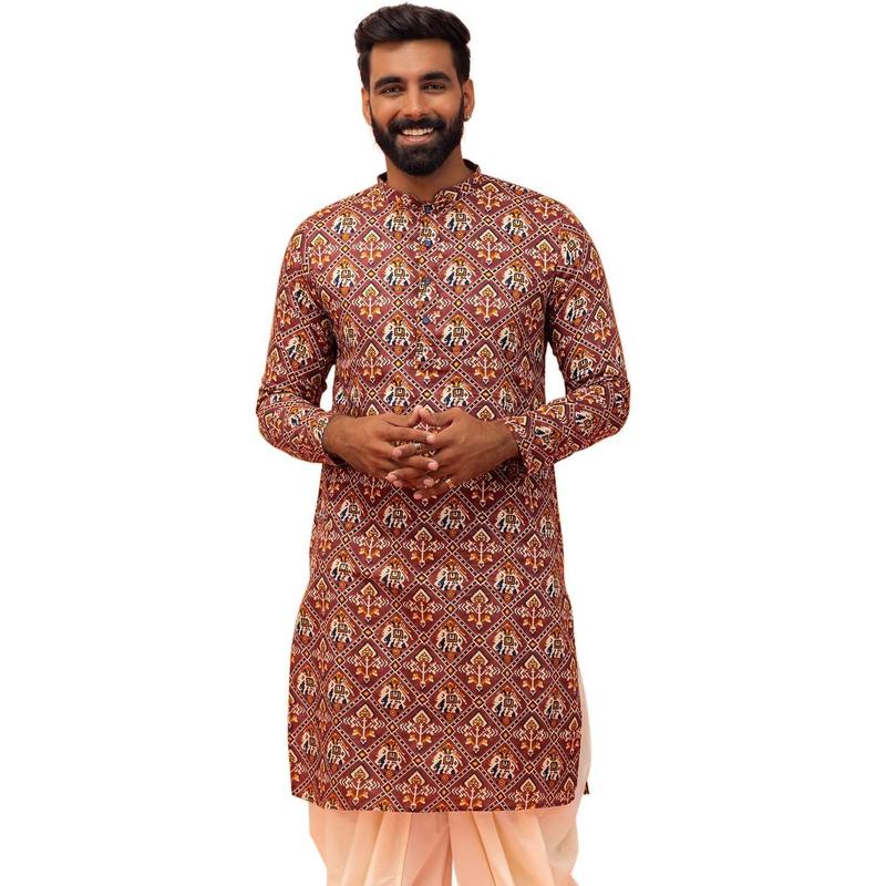 Kurta Bercetak, Untuk Lelaki, Sesuai Biasa, Tunik Panjang, Kolar ...