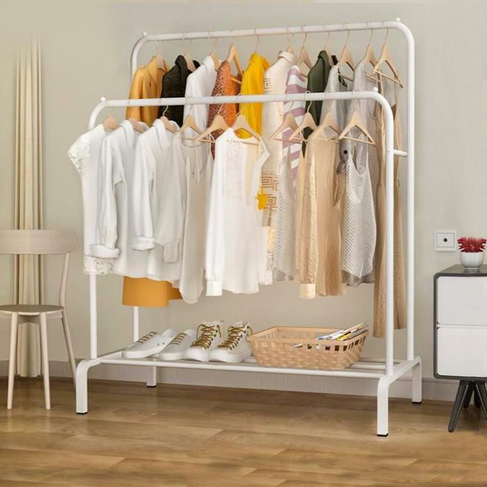 Double Pole Clothes Garment Rack Shelves Rak Gantung Baju Ra - TikTok ...