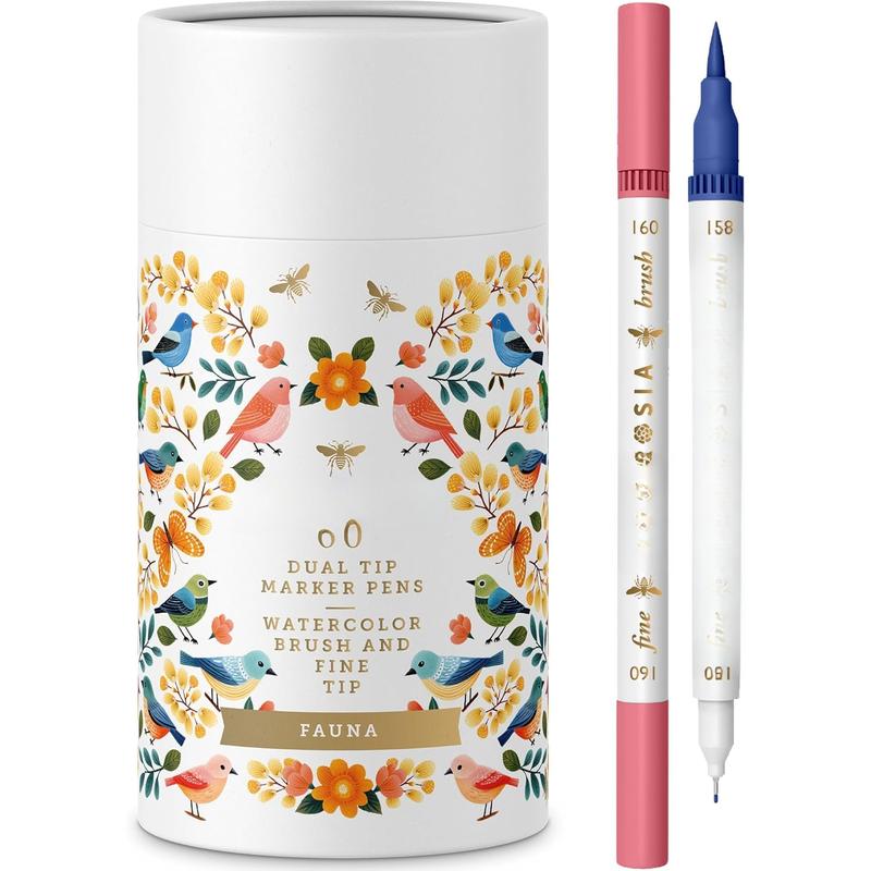 Fauna - 60 Dual Tip Watercolor Brush and Fine Tip Pens. Marker Pens for ...
