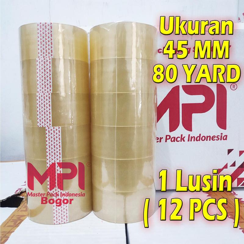 1 LUSIN/12 PCS - Lakban Bening 45 mm x 80 Yard - Lakban MPI Master ...