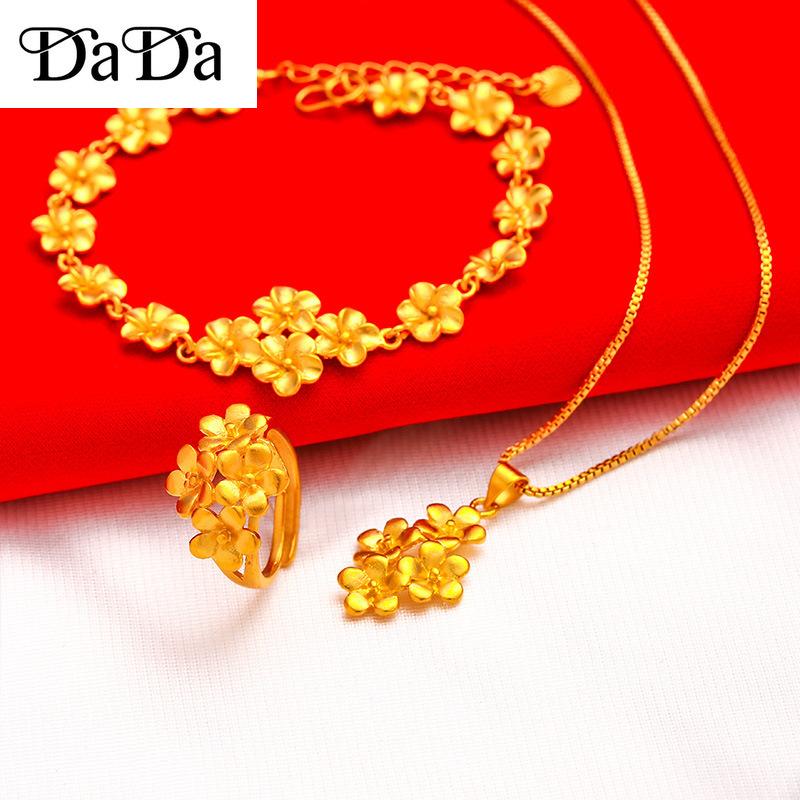 dada jewelry gold chain 916 Gold Necklace Ring Bracelet Set Flower ...
