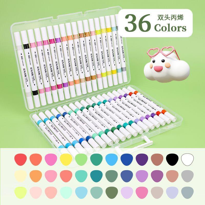 Pen Penanda Akrilik Warna Sebenar, Dua hujung, 48 Warna, Pen Cat Air ...