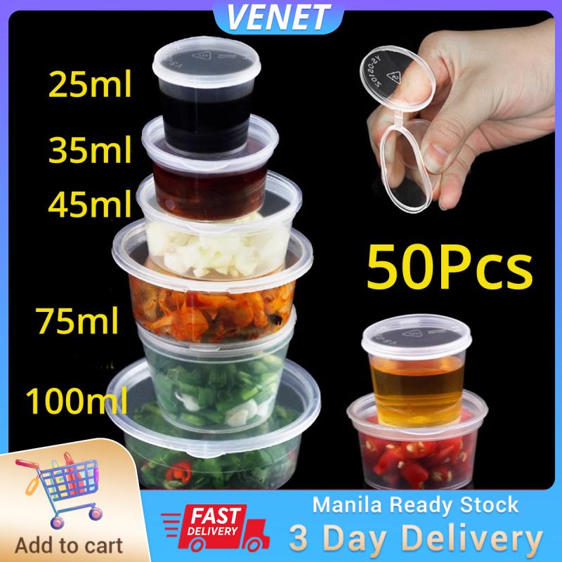 50Pcs Plastic Sauce Containers with Lids 25/35/70/100ml Plastic ...
