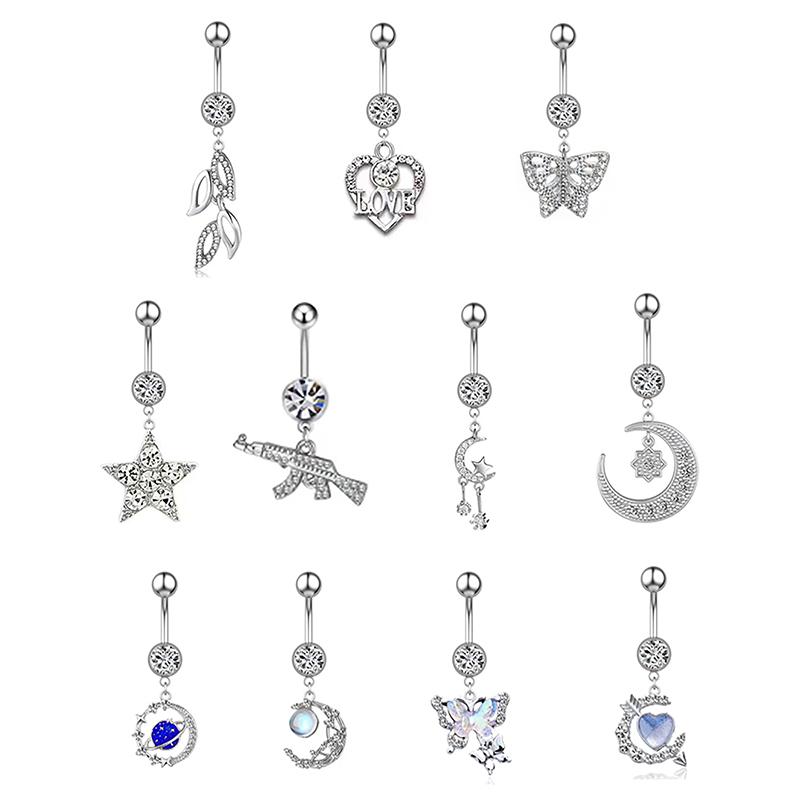 Cincin Butang Perut Menjuntai Bulan Jantung, Cincin Barbel Pusar ...
