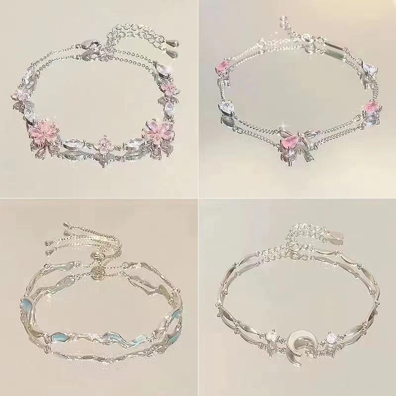 Gelang Tangan Ikatan bentuk rama-rama Bunga Sakura Zirkon Merah ...