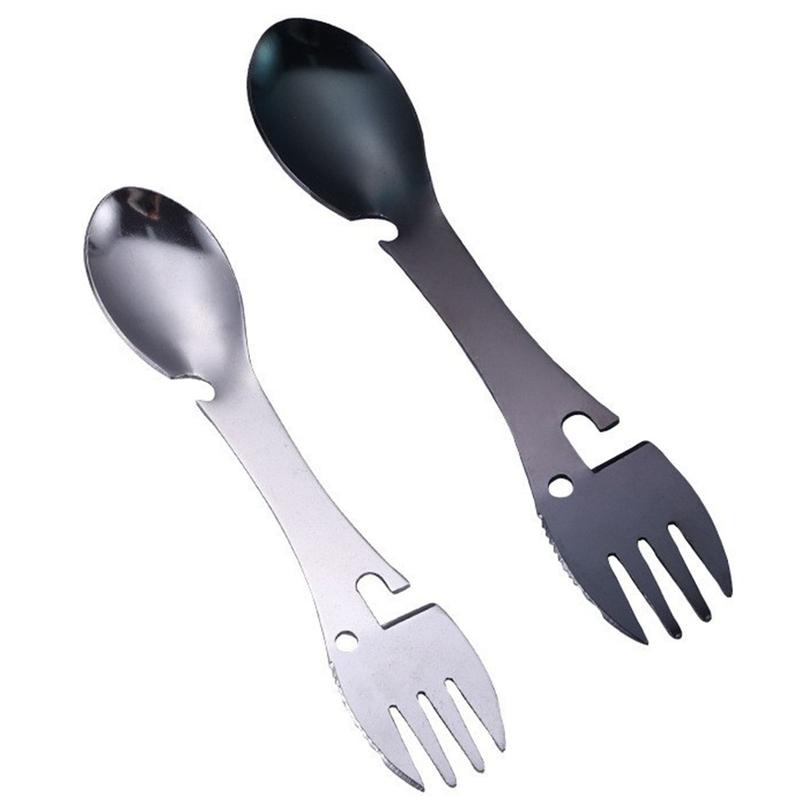 5In1 Camping Tableware Multi Tool Portable Stainless Steel Spoon Fork ...