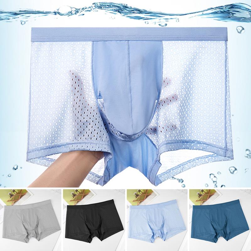 Men Boxers Elephant Nose Thin Seamless Ice Silk Hollow Mesh Mid ...