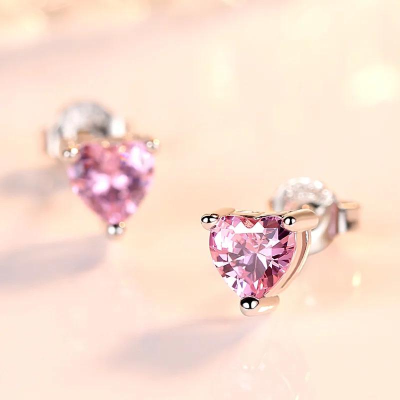 Anting-anting Stud Zirkon, Perak 925 Sterling, Merah Jambu, Putih ...