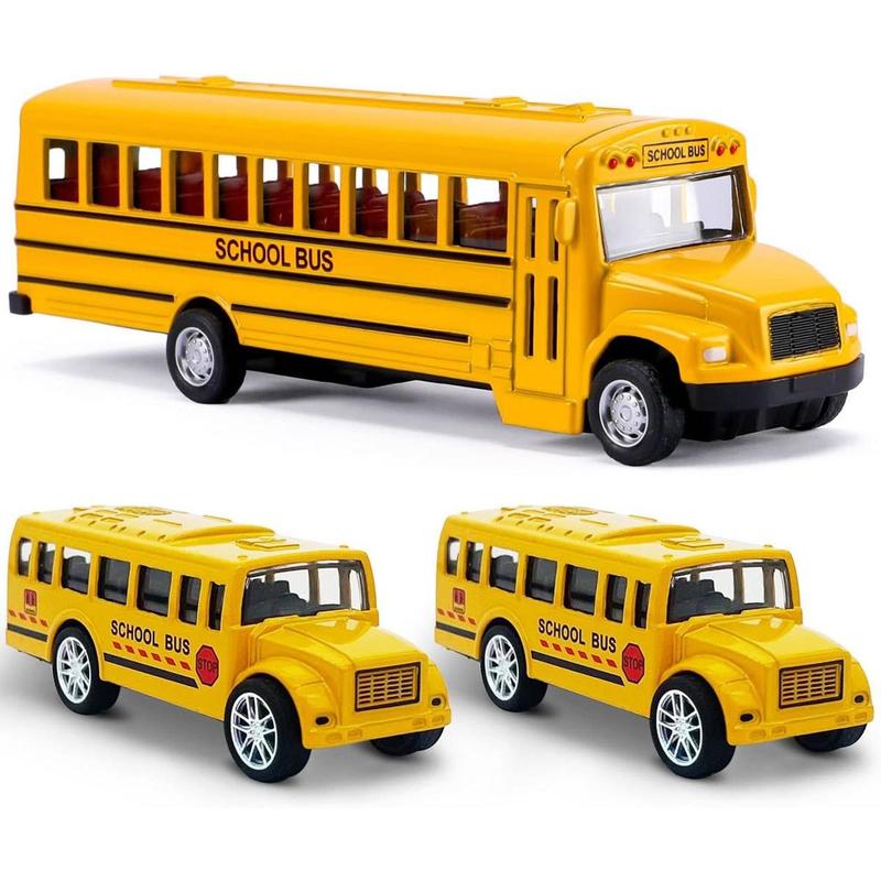 3 Pack Pull Back School Bus Playset, Die-cast Metal Toy Vehicles ...