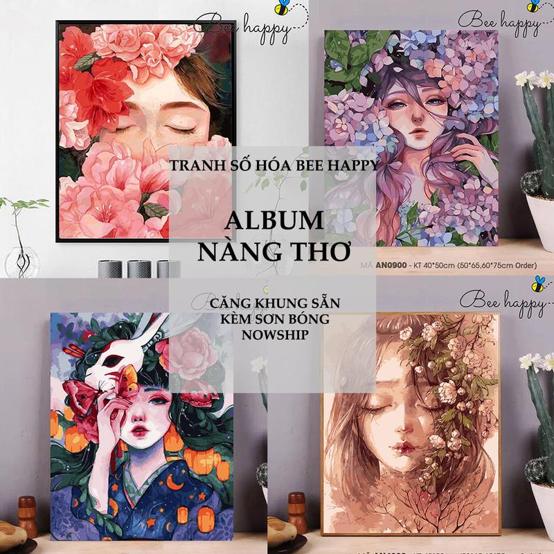 Tranh số hóa nàng thơ BEE HAPPY nhiều mẫu tuyển chọn, căng khung ...
