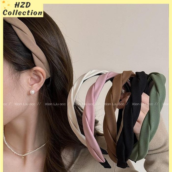 Promo Bando Kepang Korea Wanita Motif Polos Bando Alur Twist Bandana ...