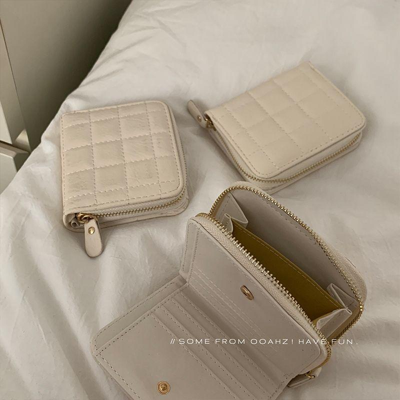 Cream Waffle Multi-Layer ~ Small Wallet Short Pu Zipper Cute Coin Purse ...