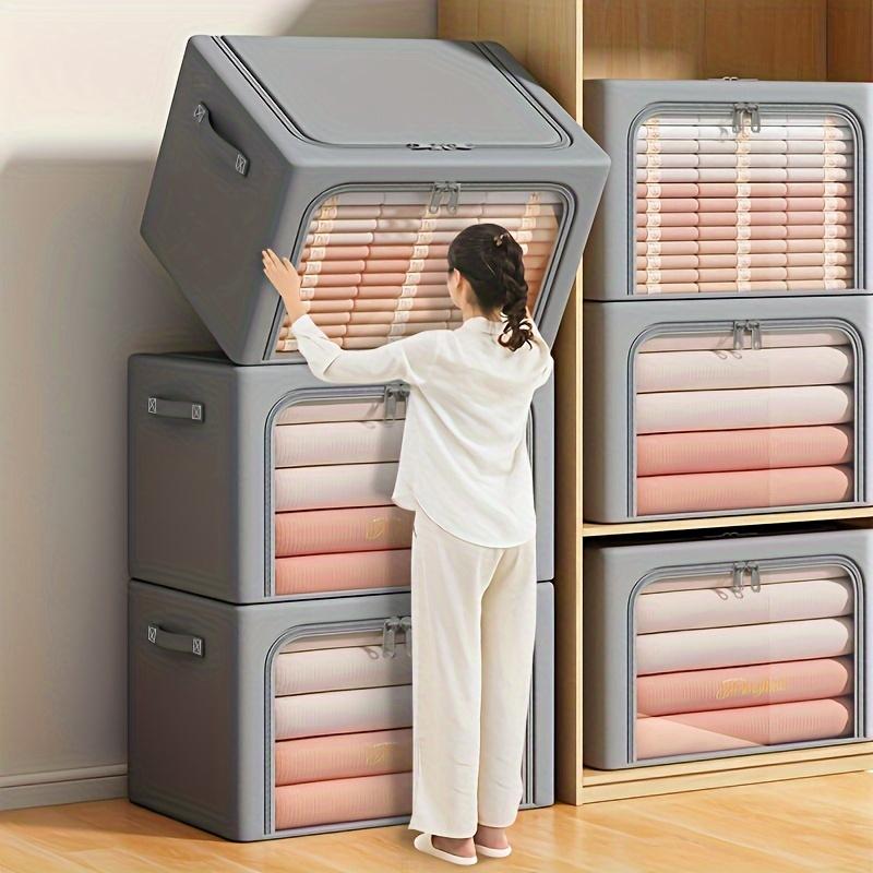 3pcs Extra Large Storage Boxes with Metal Frame, 100L/75L Stackable ...