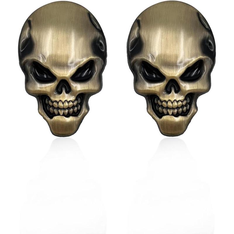 2 PCS Skeleton Skull Logo Stickers for Car, 3D Metal Emblem Badge ...