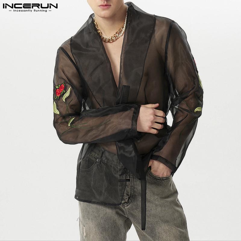 INCERUN Men Fashion Light Luxury Long Sleeve Lapel Cardigan Rose ...