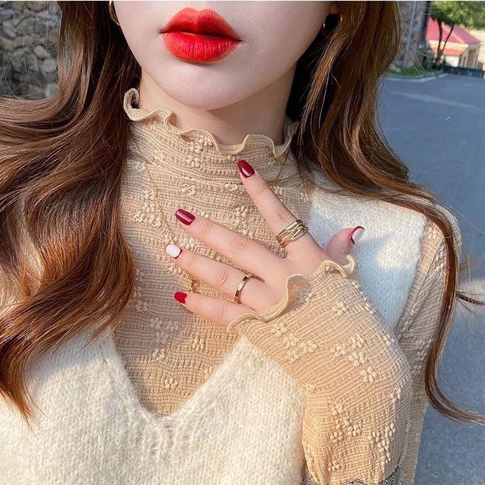 Kemeja Lapisan Asas Renda, Turtleneck Separuh Wanita, Lengan - TikTok ...