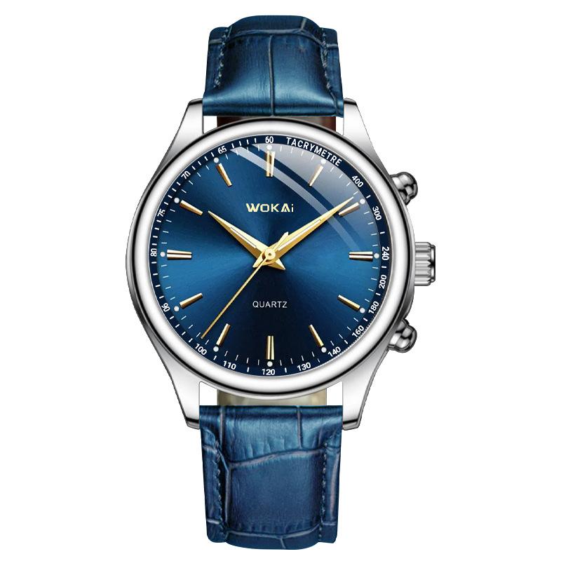 Sport Watches Blue Face Blue Leather Band Quartz Wristwatches Men Best ...