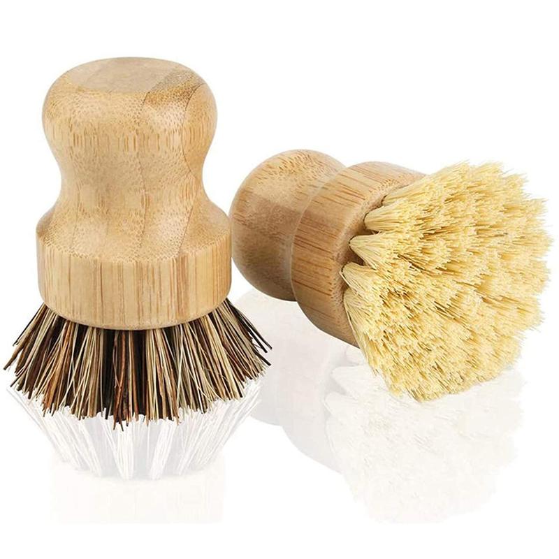 Bamboo Dish Brush 2Pcs Bamboo Mini Scrub Brush Pot Brushes Dish ...