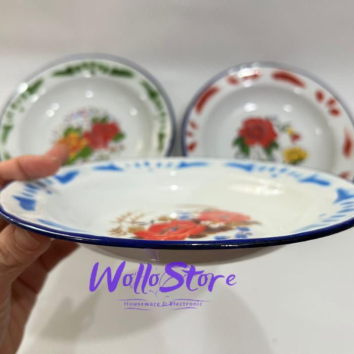 Jual (Paket 6Pcs) Piring Enamel Jadul / Piring Seng Enamel Motif Bunga ...