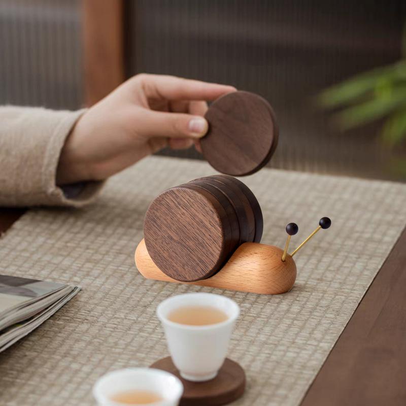 Elecoms Cartoon Snail Design Coasters Handmade Wooden Snail Coaster ...