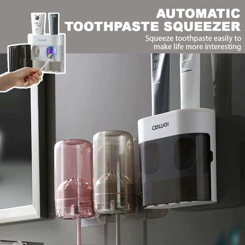 Wall Mounted Toothbrush Holder Holes Automatic Toothpaste Dispenser ...