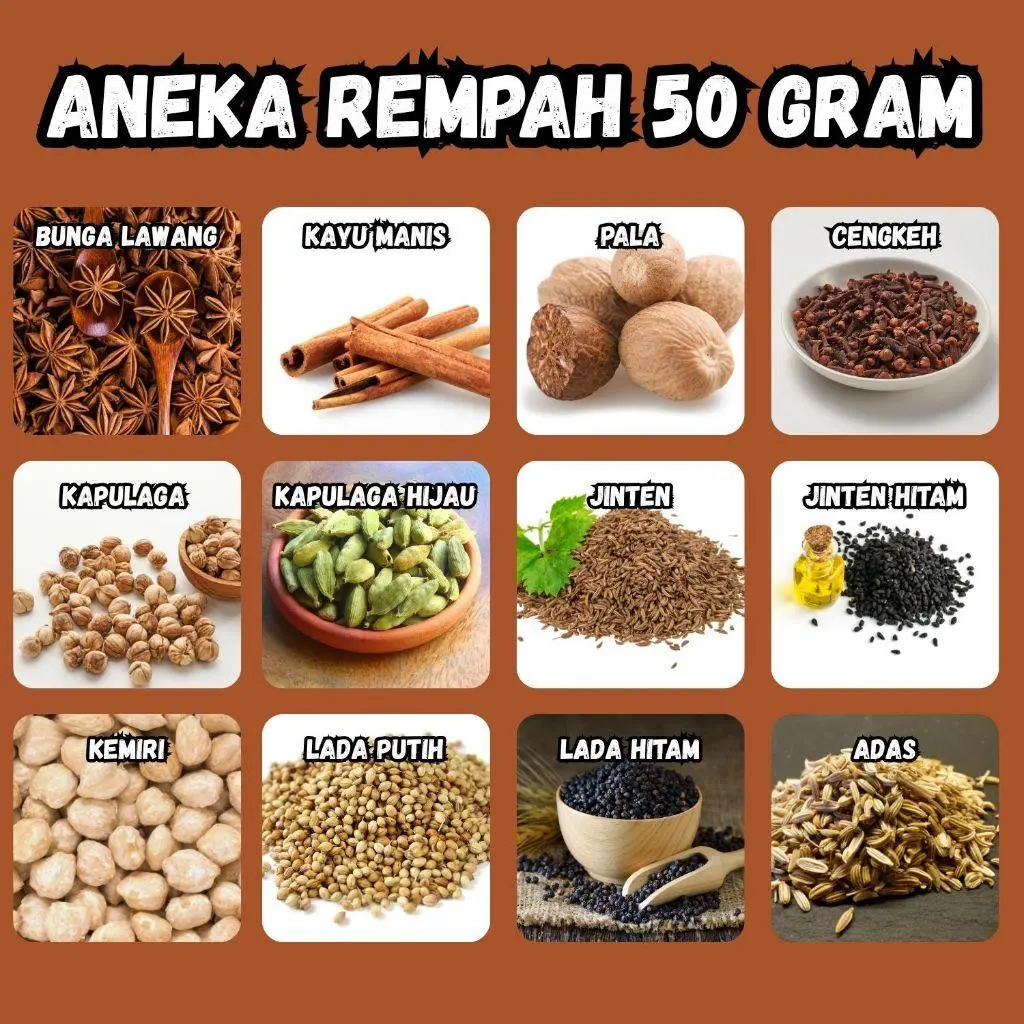ANEKA REMPAH 50 GRAM BUMBU DAPUR KAPULAGA CENGKEH PALA JINTEN BUNGA ...