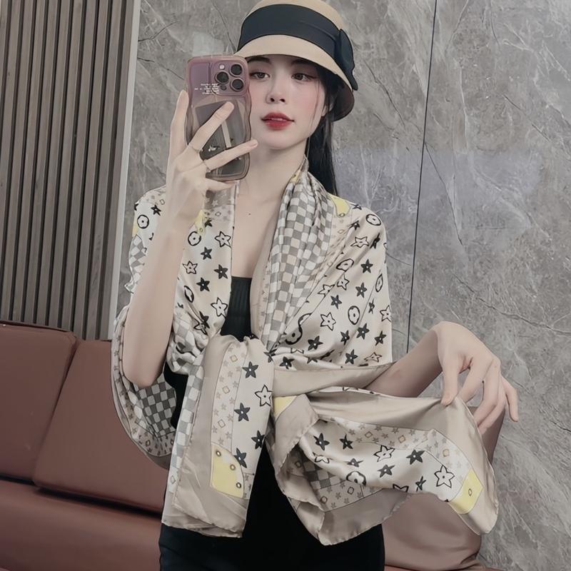 LD03 Khăn lụa 180 * 90 cao cấp Lụa hoạ tiết hoa 5 cánh sang chảnh ...