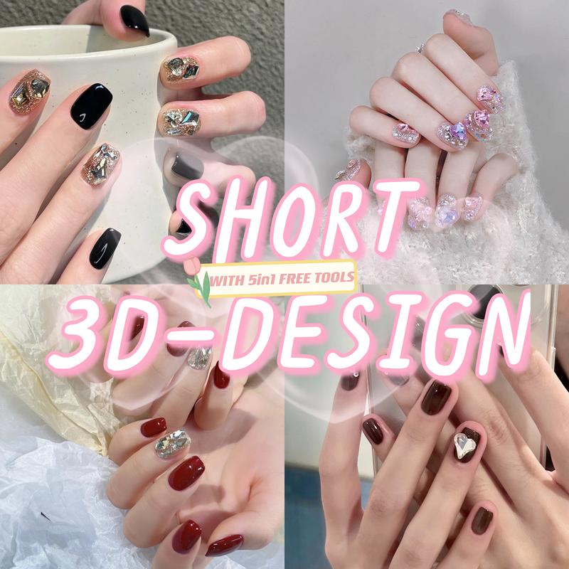 【MS KIKO BEAUTY SHOP】【SHORT 3D DESIGN】【Free Gift】24PCS Fake Nails ...
