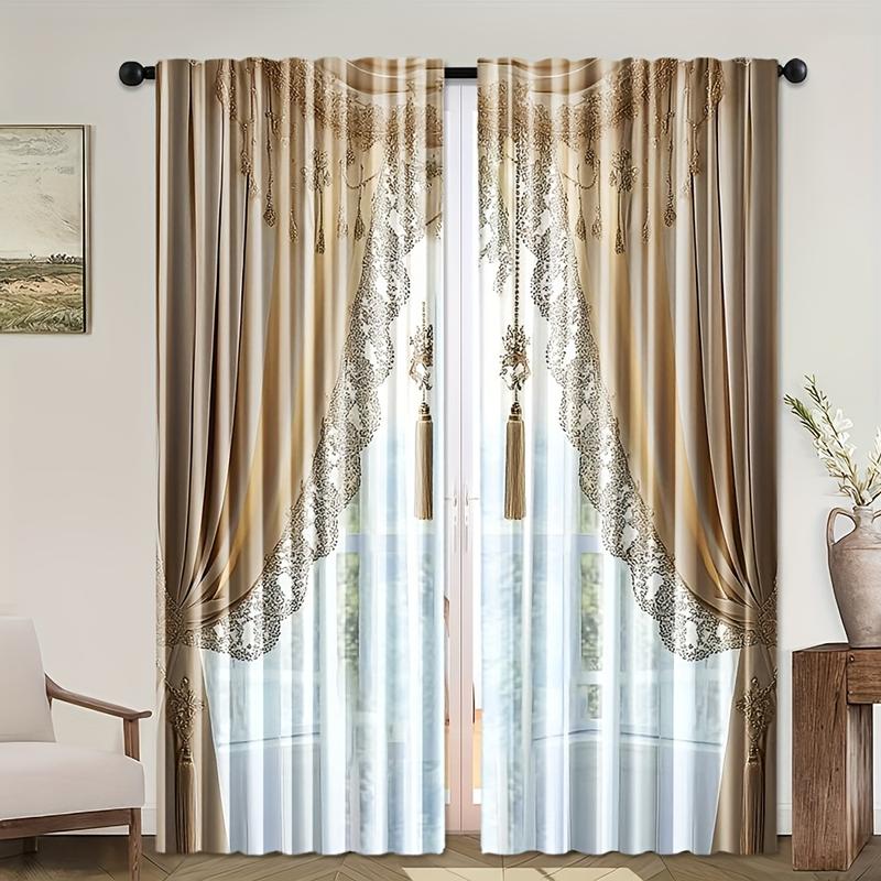 2pcs Luxury European Embroidered Polyester Drapes, Contemporary ...