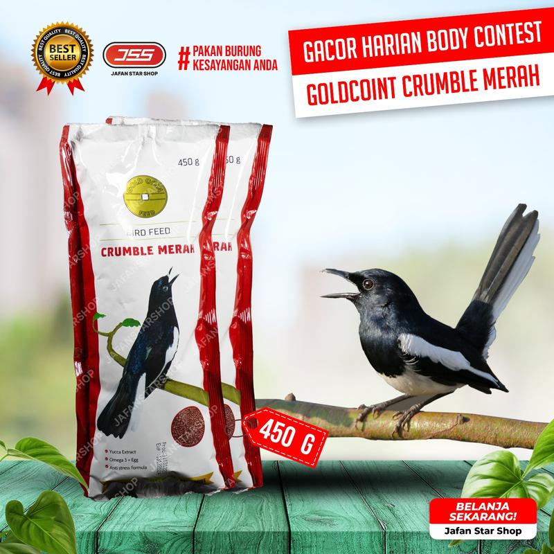 Gold Coin Crumble Merah 450 gram Pakan Burung Anis, Murai, Cucak Ijo ...