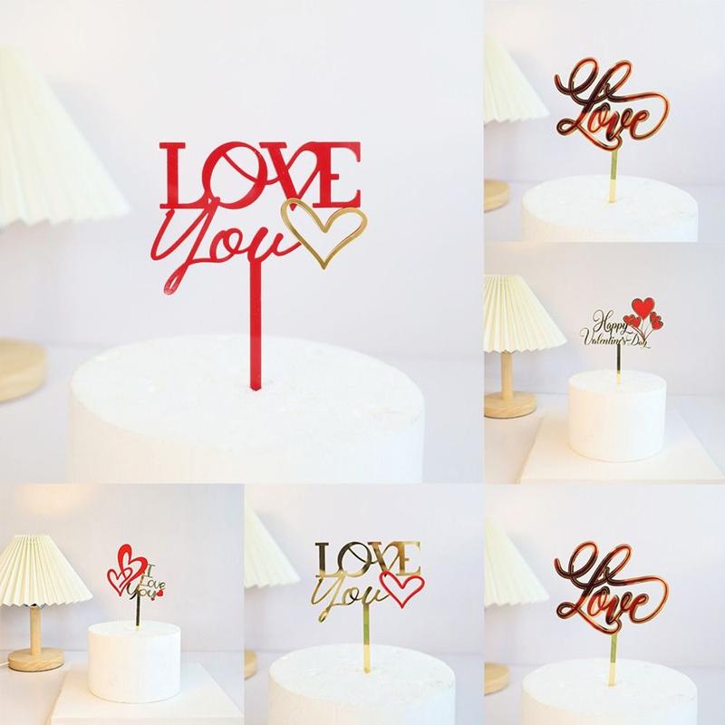 Food Sticks Cake Toppers DIY Acrylic Big Red Love Cupcake Toppers ...