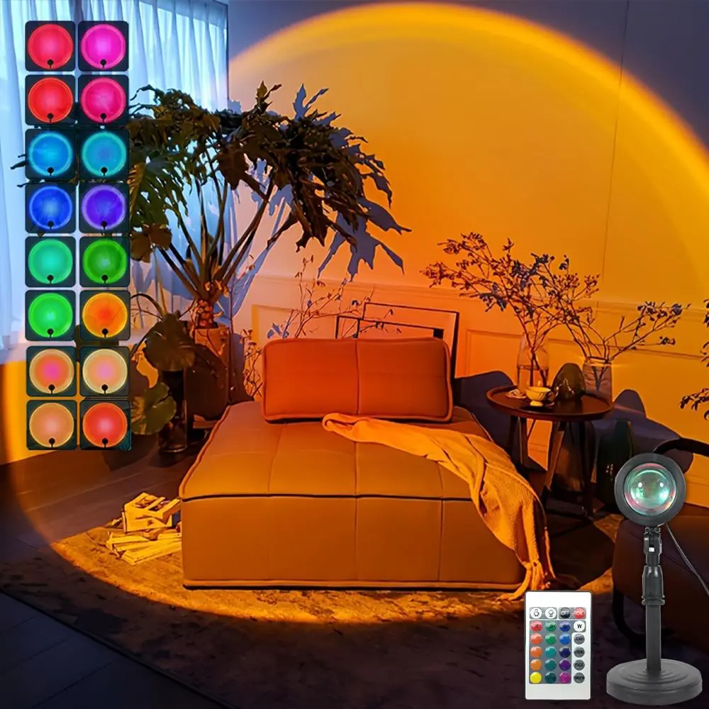 16 Color Remote Control Sunset LED Spotlight, 1 Piece Mini Creative ...