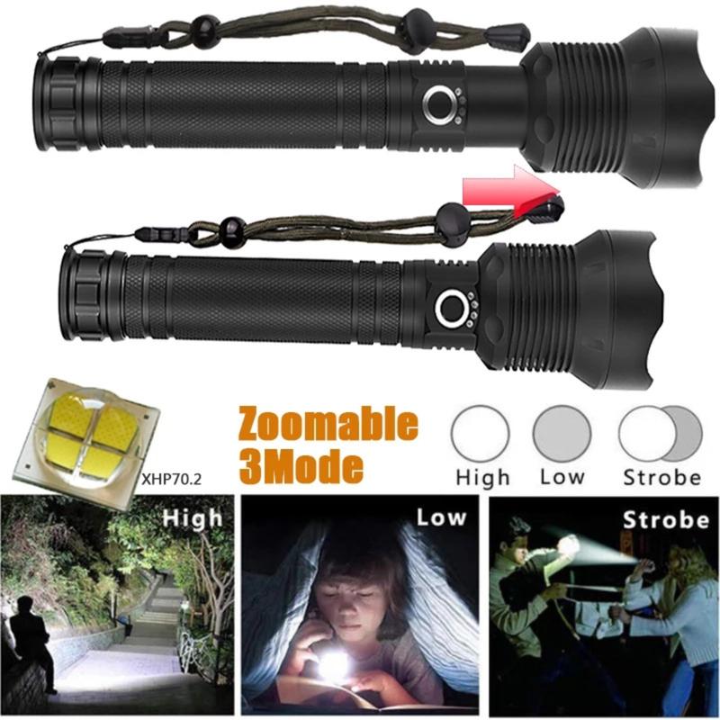 Most Powerful USB LED Flashlight With XHP70 Lamp Bead Zoomable - TikTok ...