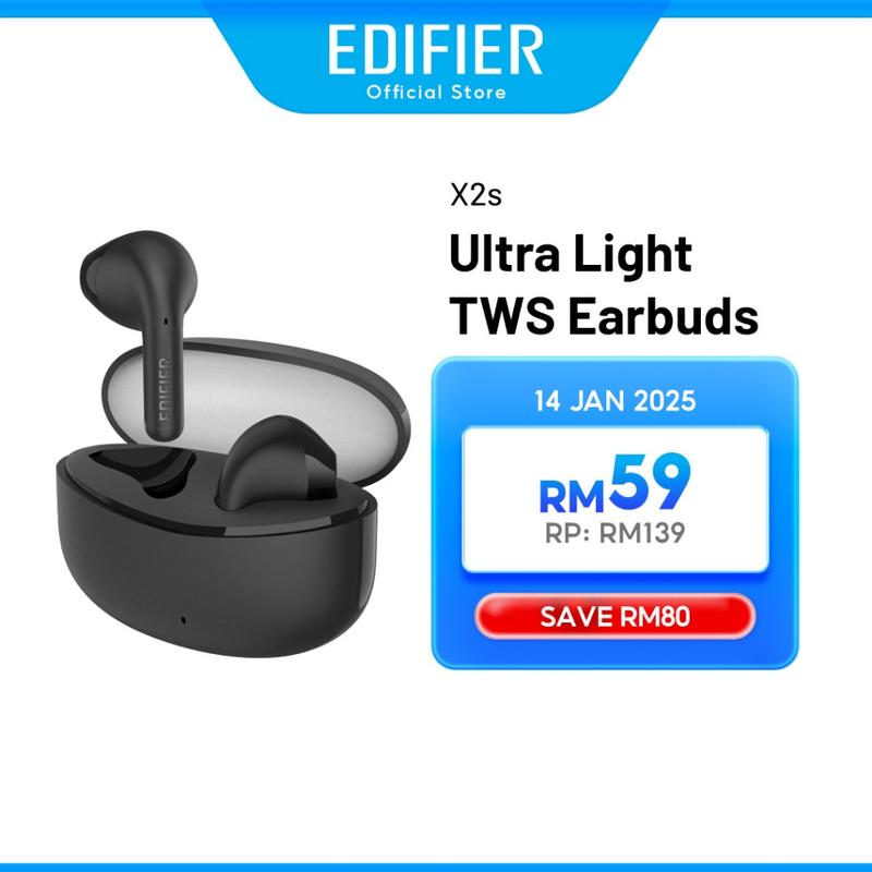 Fon Telinga Wayarles, Edifier X2S, dengan Kawalan Aplikasi, Bluetooth ...