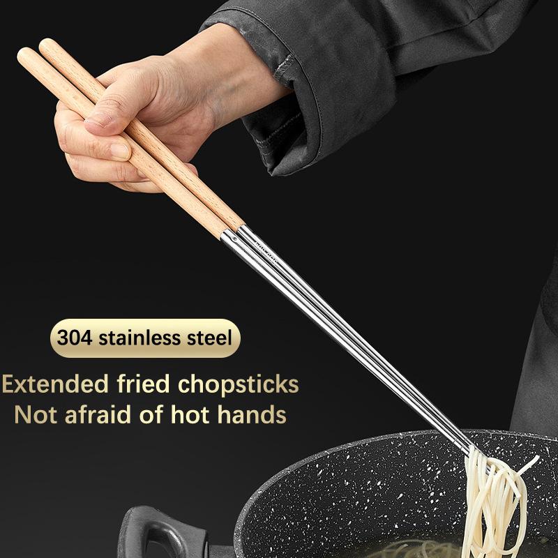 1Pair Stainless Steel Chopsticks Long Chopsticks Cook Noodles Deep ...