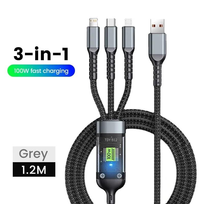 Portable 3 in 1 Transparent Chip 100W Data Line Cable with Small ...
