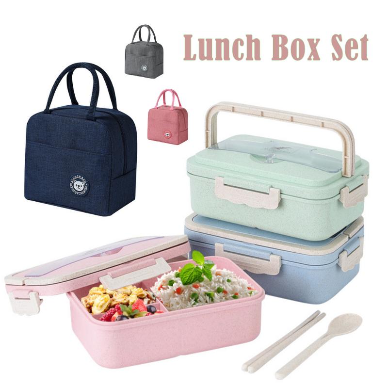 Wheat Straw Microwave Safe Lunch Box Set with Lunch Bag Utensils ...