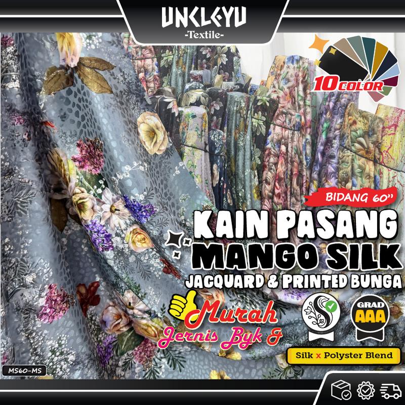 Kain Pasang Mango Silk 3D Printed Bidang 60"/Corak Floral/Mewah ...